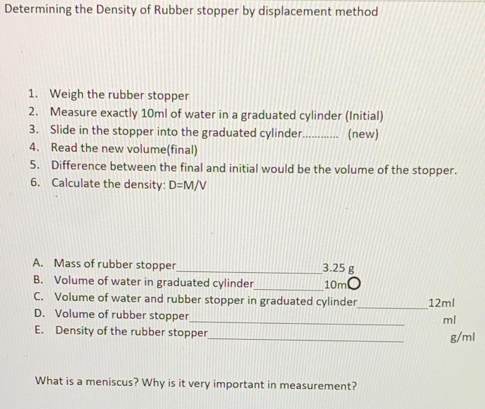 Solved Determining the Density of Rubber stopper by | Chegg.com