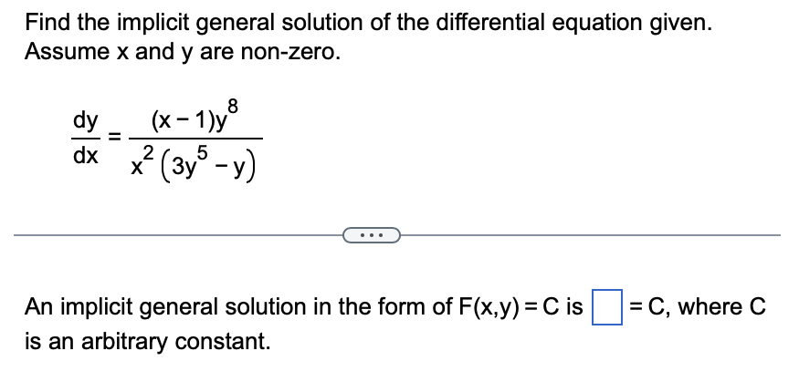 Solved Find the implicit general solution of the | Chegg.com