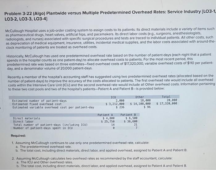 Solved Problem 3-22 (Algo) Plantwide versus Multiple | Chegg.com