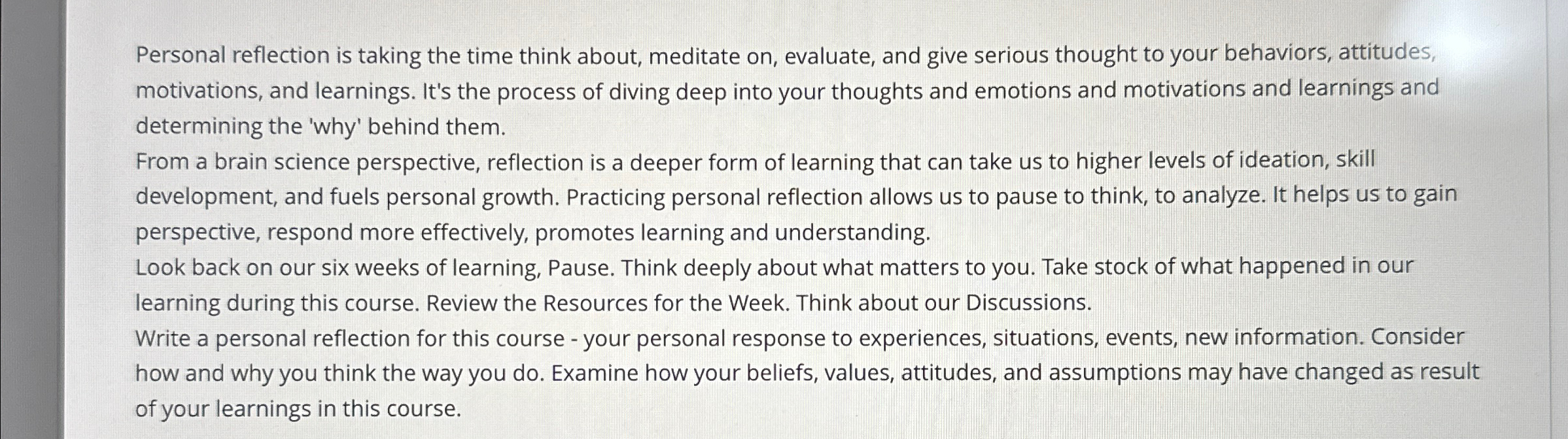 Solved Personal reflection is taking the time think about, | Chegg.com