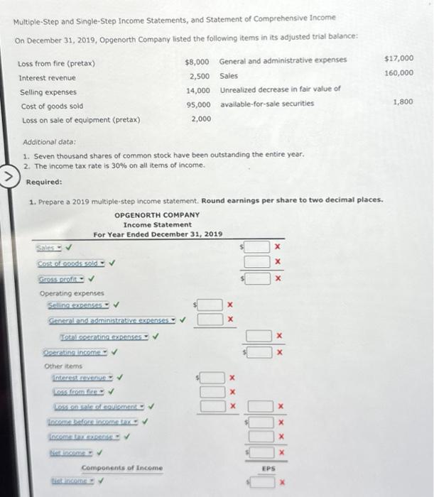 Solved Multiple-Step and Single-Step Income Statements, and | Chegg.com