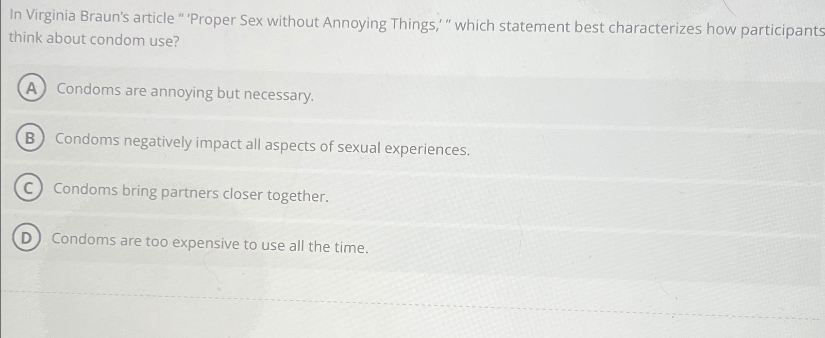 Solved In Virginia Braun's article " ﻿'Proper Sex without | Chegg.com