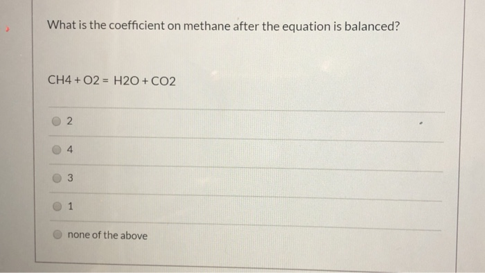 Solved What is the coefficient on methane after the equation | Chegg.com