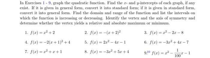 Solved In Exercises 1-9, graph the quadratic function. Find | Chegg.com