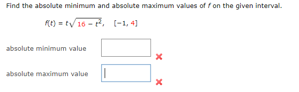 Solved Find the absolute minimum and absolute maximum values | Chegg.com