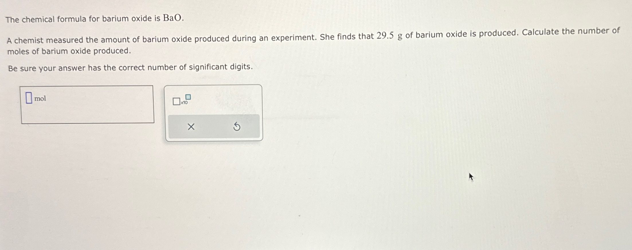 Solved The chemical formula for barium oxide is BaO.A | Chegg.com
