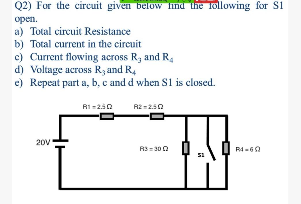 Solved Q2) For the circuit given below find the following | Chegg.com