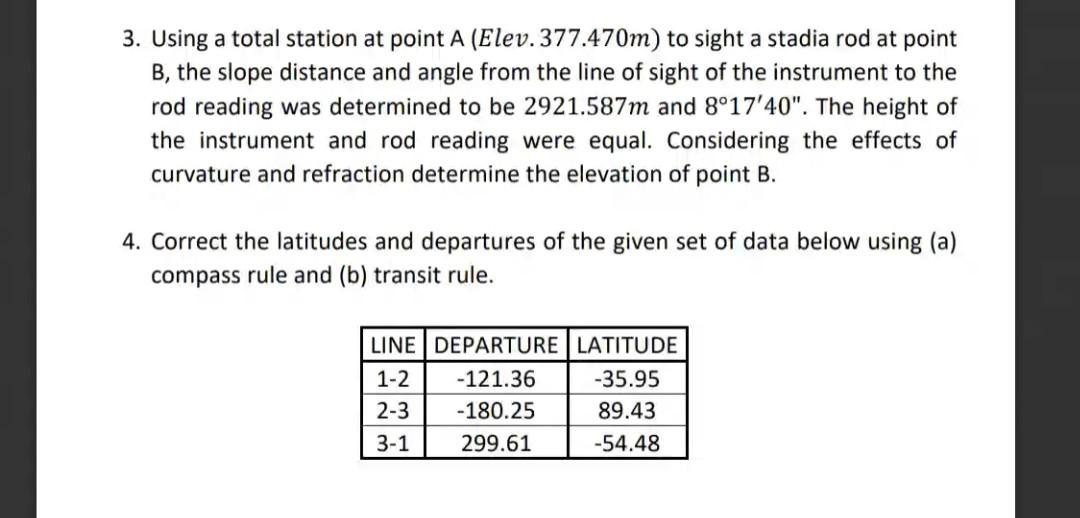 Solved 3. Using a total station at point A (Elev. 377.470m) | Chegg.com