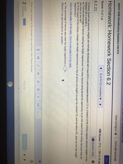 Solved SELLNEwinyes MATH 1530 Introductory Statistics F20 | Chegg.com