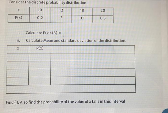 Solved Consider the discrete probability distribution, X 10 | Chegg.com