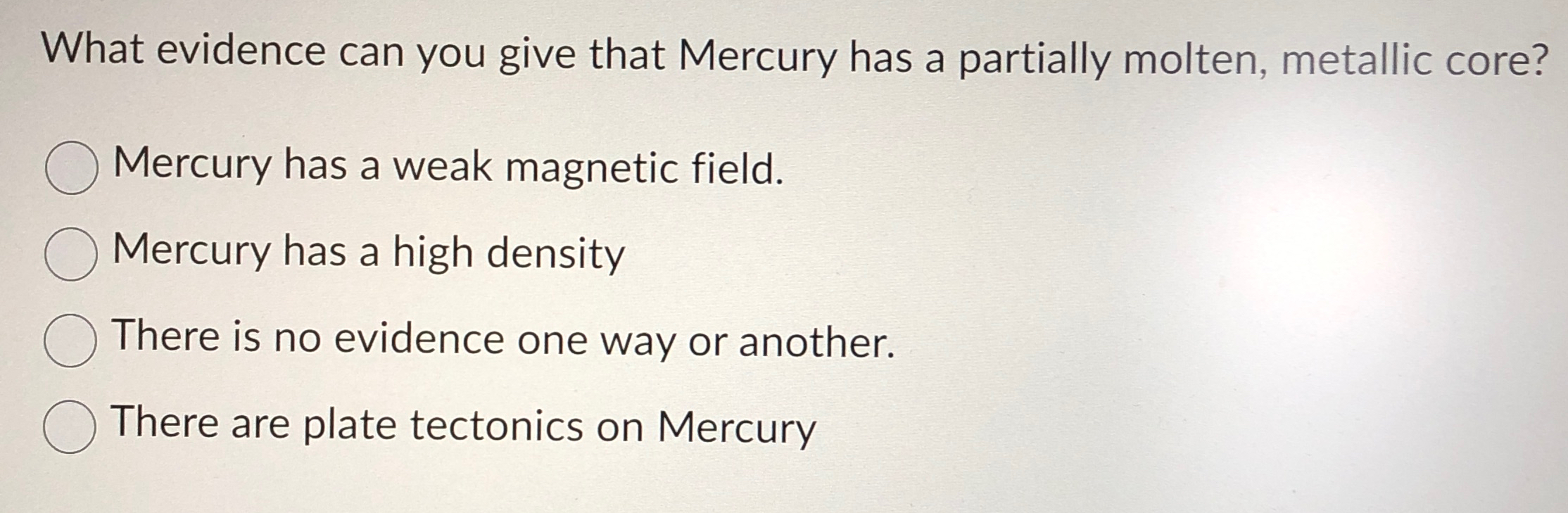 Solved What evidence can you give that Mercury has a | Chegg.com