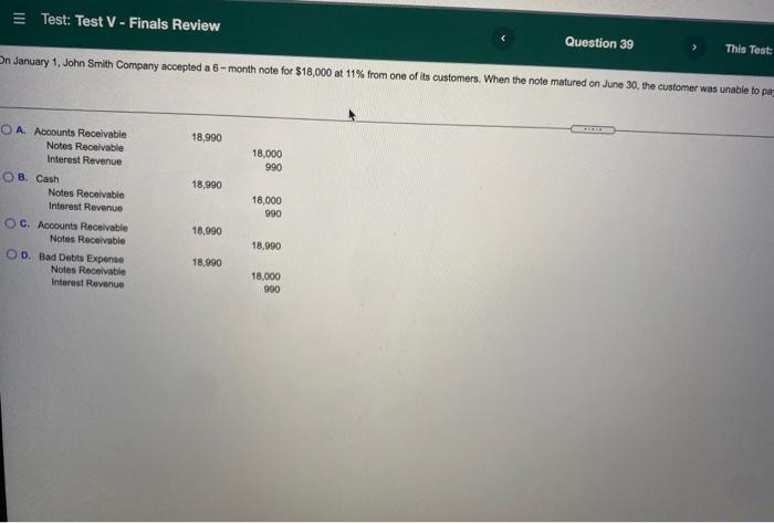 Solved E Test: Test V-Finals Review Question 39 > This Test: | Chegg.com