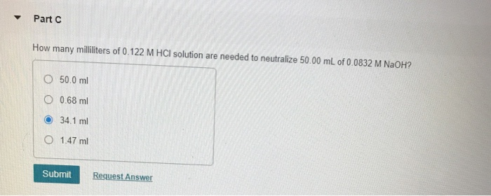 Solved Part C How many milliliters of 0.122 M HCl solution | Chegg.com
