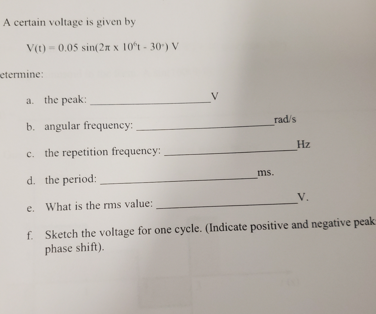 Solved A certain voltage is given | Chegg.com