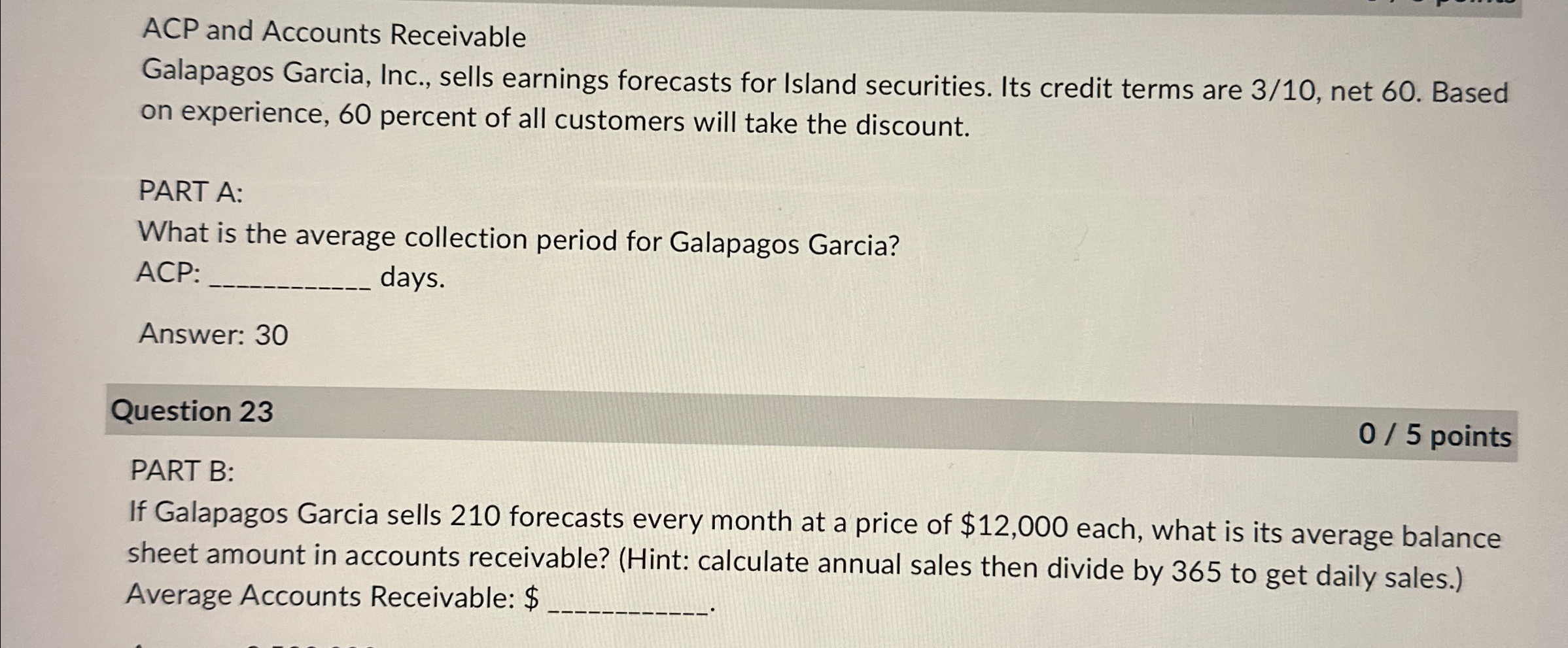 Solved ACP and Accounts ReceivableGalapagos Garcia, Inc., | Chegg.com