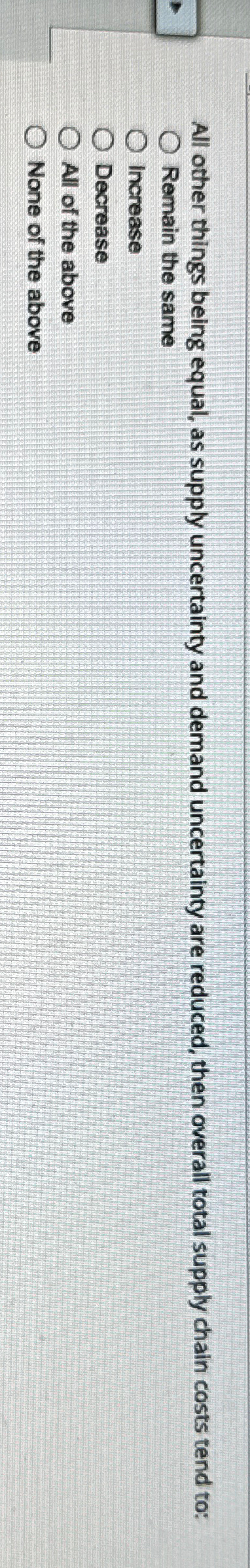 Solved All other things being equal, as supply uncertainty | Chegg.com