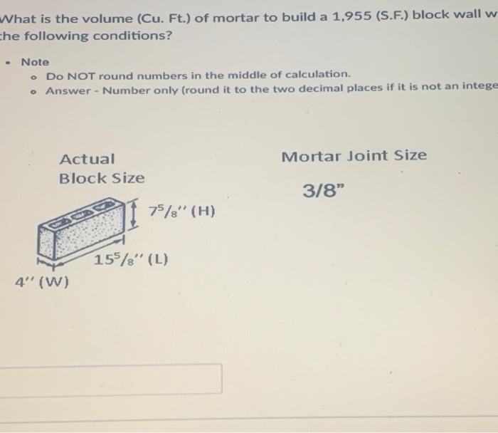 Solved What is the volume (Cu. Ft.) of mortar to build a | Chegg.com