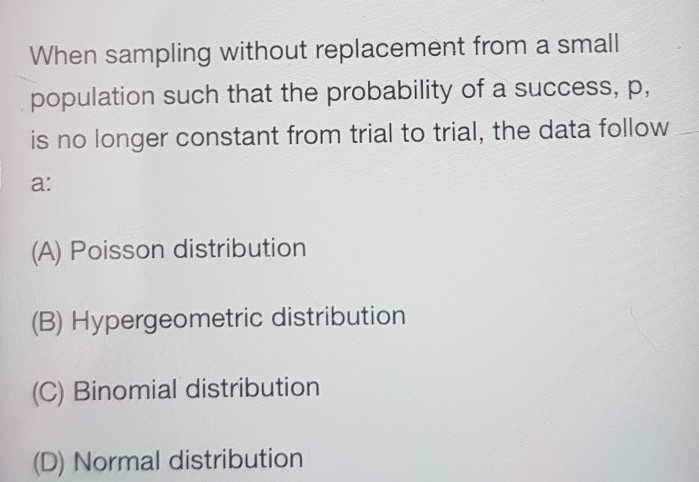 Solved When sampling without replacement from a small | Chegg.com