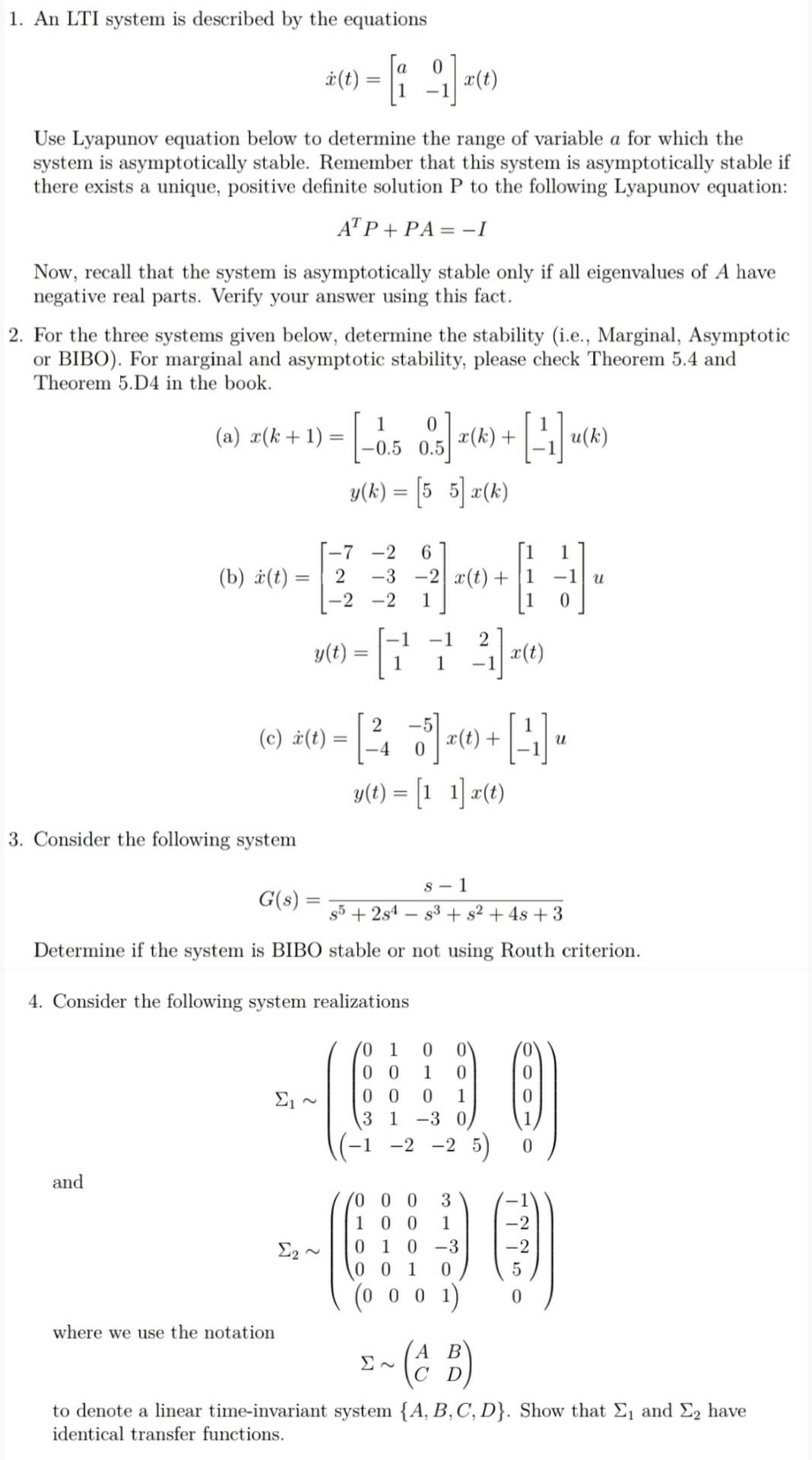 Solved 1. An LTI system is described by the equations d() = | Chegg.com