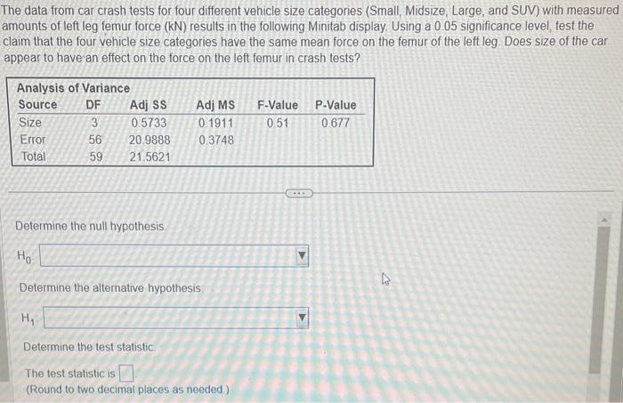 Solved The data from car crash tests for four different | Chegg.com