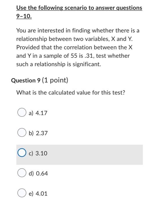 Solved Use the following scenario to answer questions 9-10. | Chegg.com