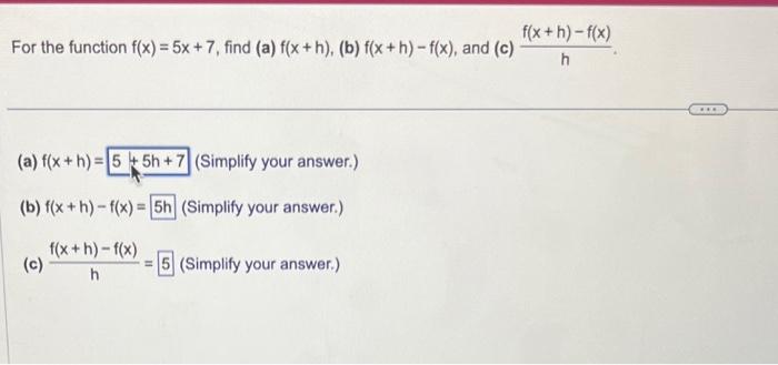 Solved For The Function F X 5x 7 Find