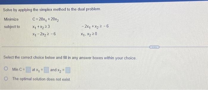 Solved Solve by applying the simplex method to the dual | Chegg.com