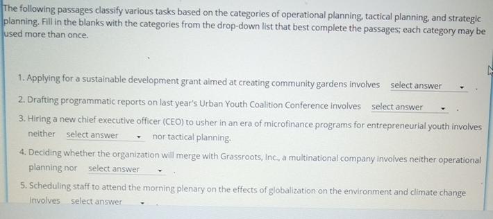 Solved The following passages classify various tasks based | Chegg.com