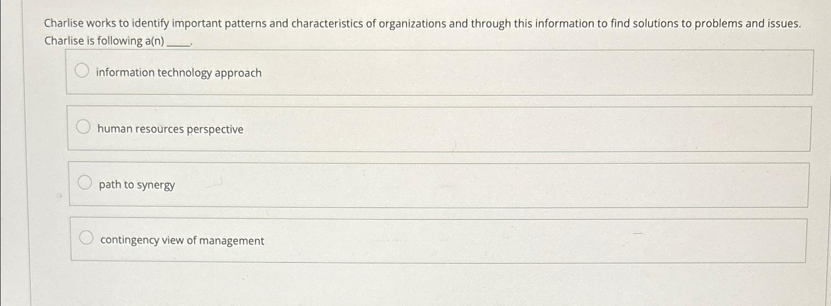 Solved Charlise works to identify important patterns and | Chegg.com
