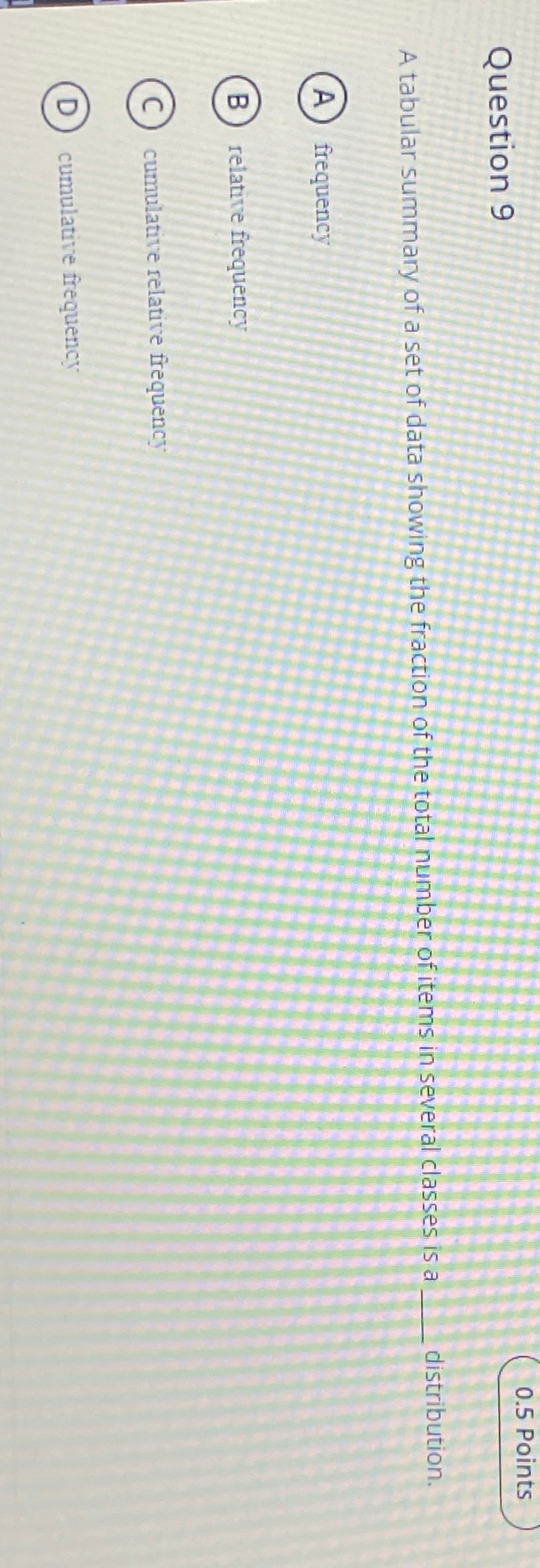Solved Question 9A tabular summary of a set of data showing | Chegg.com