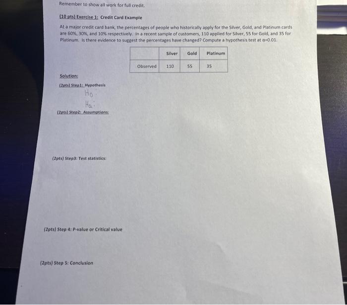 Solved (10 pts) Exercise 1: Credit Card Example At a major | Chegg.com