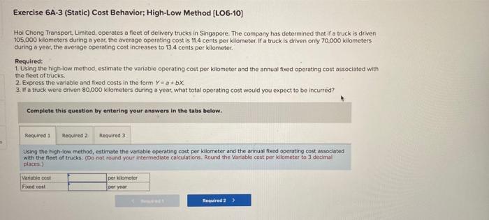 Solved Exercise 6A-1 (Static) High-Low Method (L06-10) The | Chegg.com