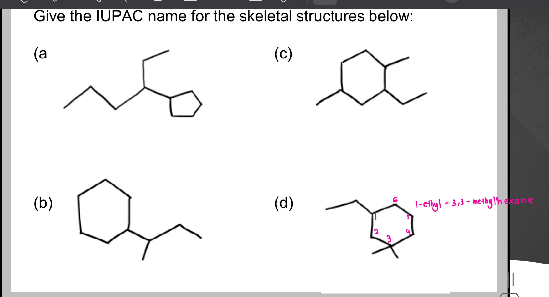 Solved Give the IUPAC name for the skeletal structures | Chegg.com