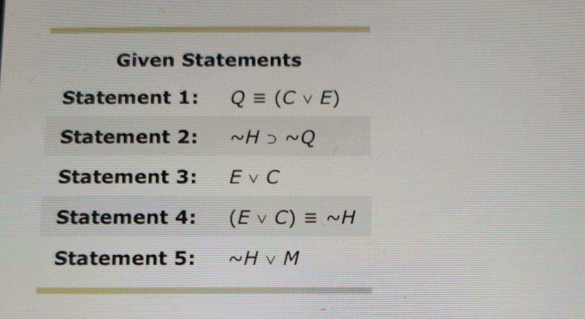Solved Given Statements Statement 1: Q = ( CE) Statement 2: | Chegg.com