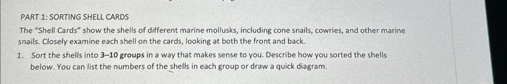 Solved PART 1: SORTING SHELL CARDSThe "Shell Cards" show the | Chegg.com