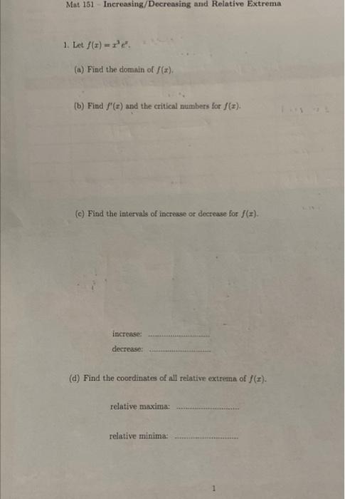 Solved Mat 151 - Increasing/Decreasing and Relativo Extrema | Chegg.com