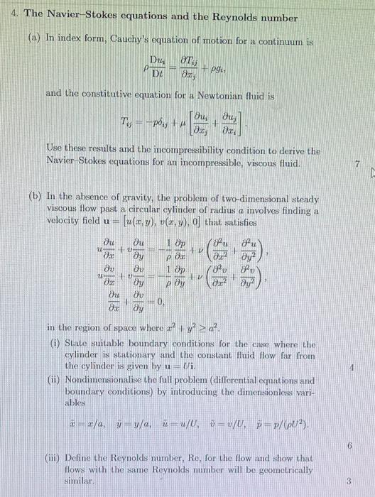 Solved 4. The Navier-Stokes equations and the Reynolds | Chegg.com