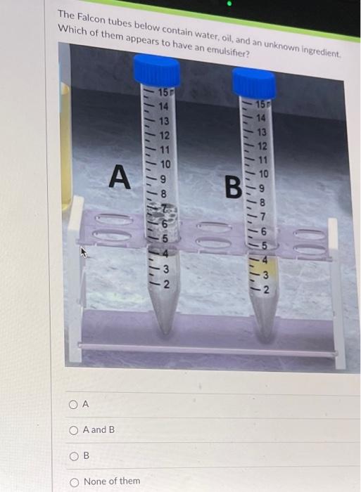 Solved The Falcon tubes below contain water, oil, and an | Chegg.com