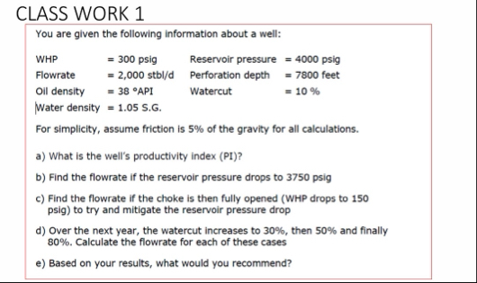 Solved CLASS WORK 1You are given the following information | Chegg.com
