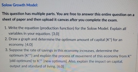 Solved Solow Growth Model:This question has multiple parts. | Chegg.com