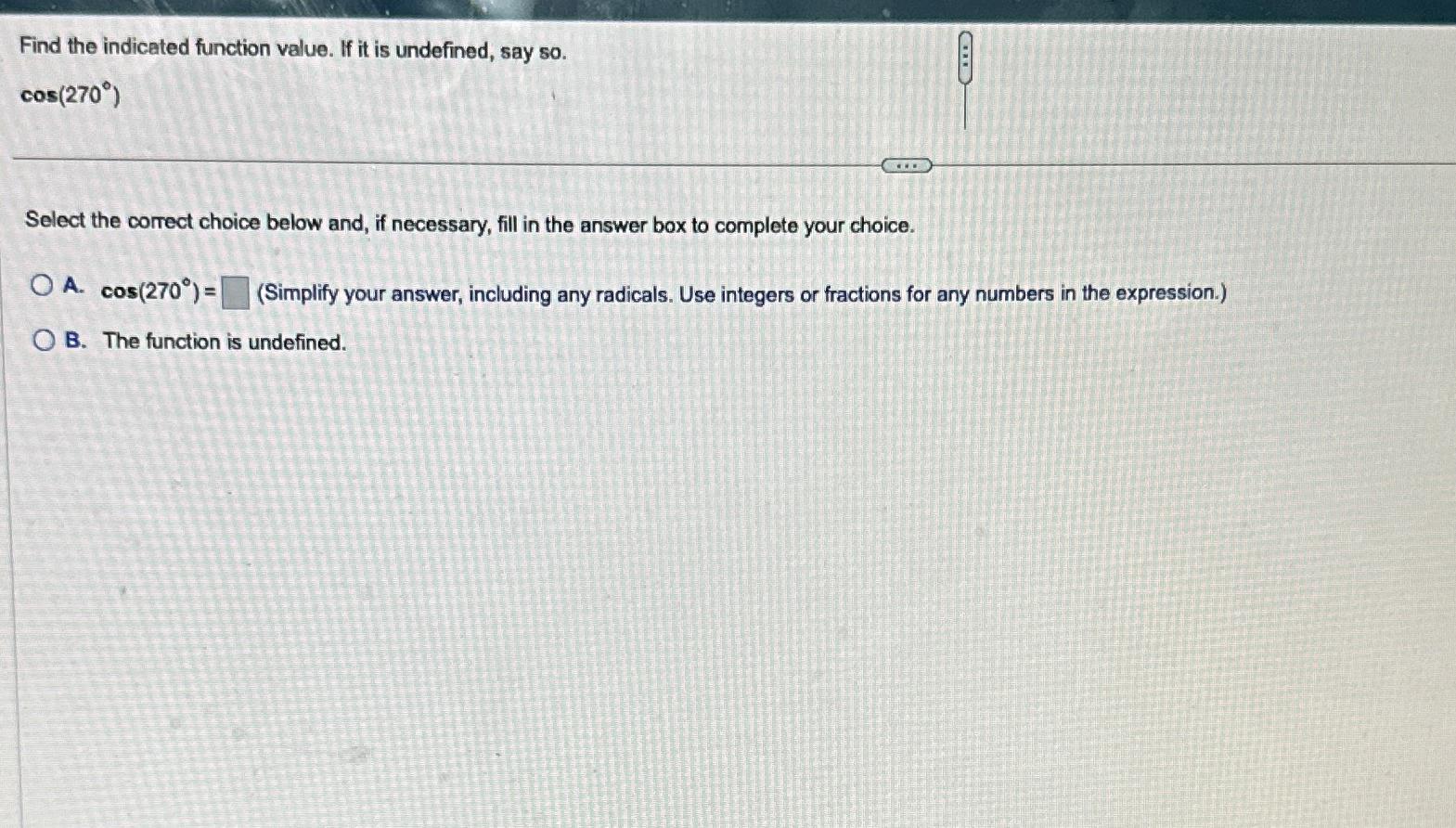 Solved Find the indicated function value. If it is | Chegg.com
