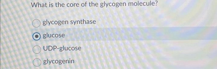 Solved What is the core of the glycogen molecule? glycogen | Chegg.com