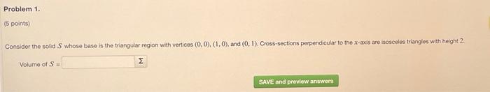 Solved Problem 1. thoorts 2Consider the solid S whose baso | Chegg.com Solved Problem 1. thoorts 2Consider the solid S whose baso | Chegg.com