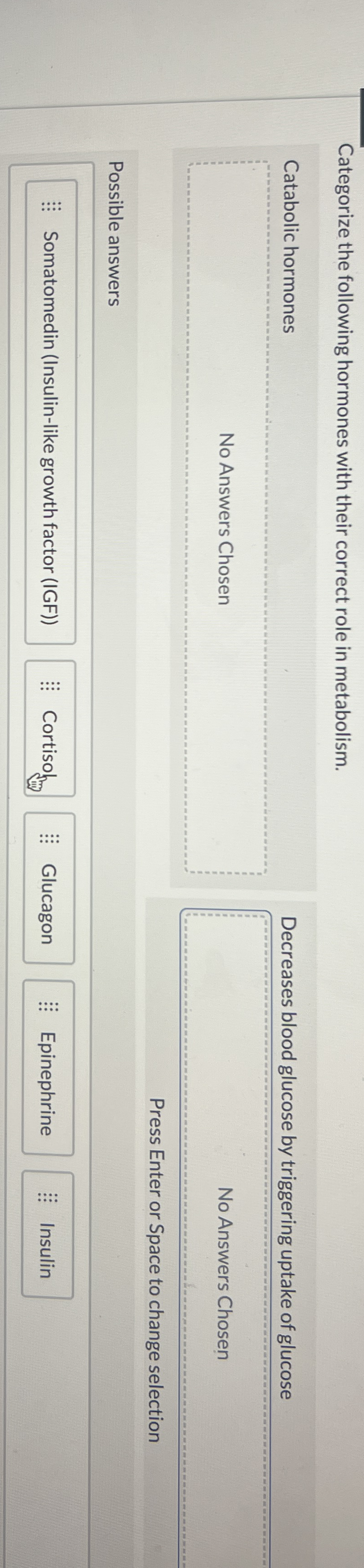Solved Categorize the following hormones with their correct | Chegg.com