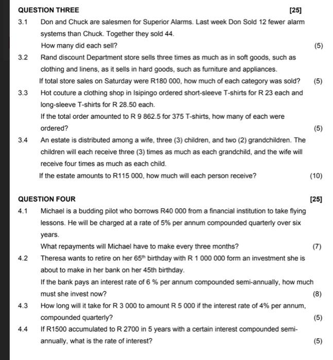 Solved QUESTION THREE [25] 3.1 Don and Chuck are salesmen | Chegg.com