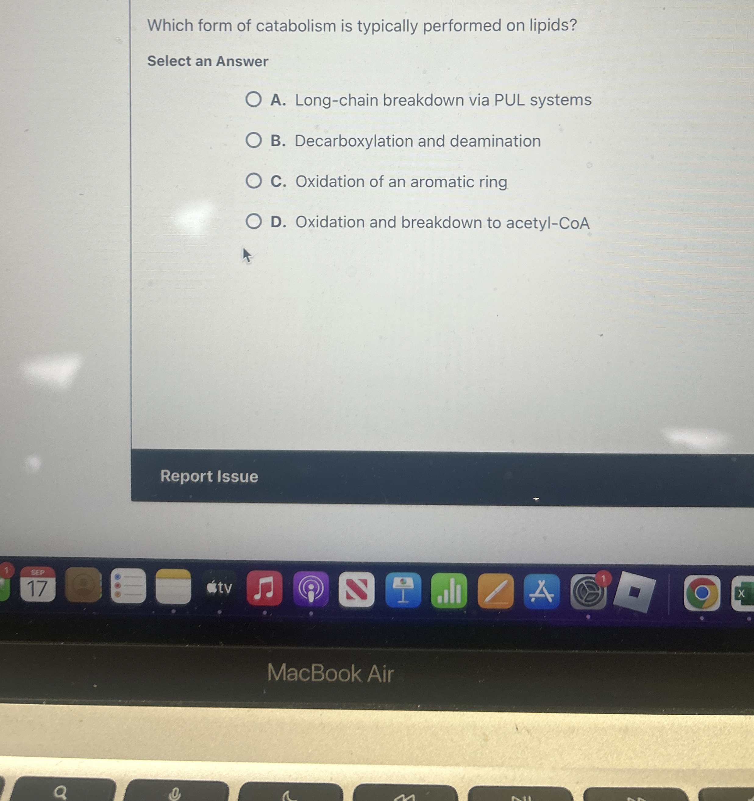 Solved Which form of catabolism is typically performed on | Chegg.com