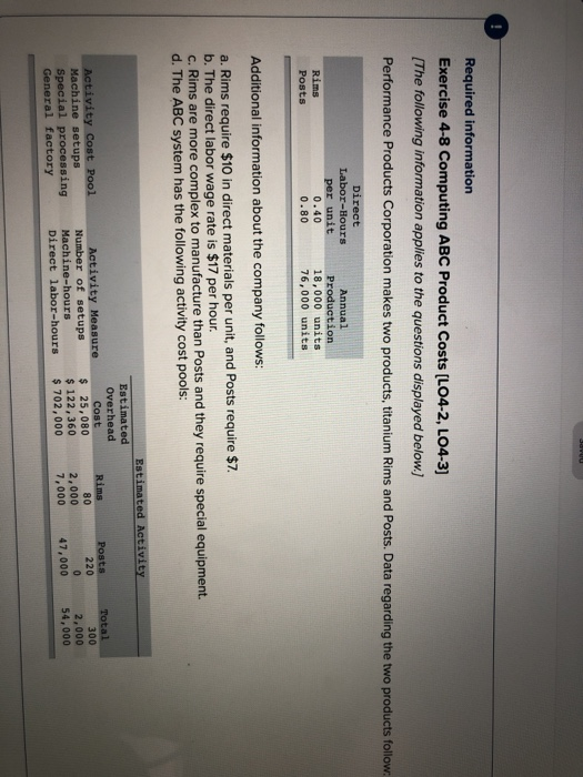 Solved Jovu Required information Exercise 4-8 Computing ABC | Chegg.com