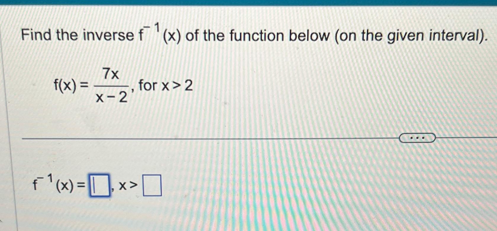 Solved Find the inverse f-1(x) ﻿of the function below (on | Chegg.com