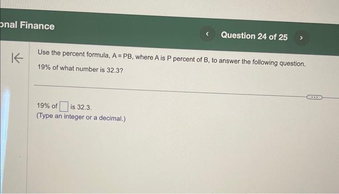 Solved Use the percent formula, A=PB, where A is P percent | Chegg.com