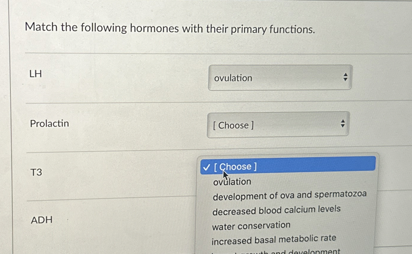 Solved Match the following hormones with their primary | Chegg.com